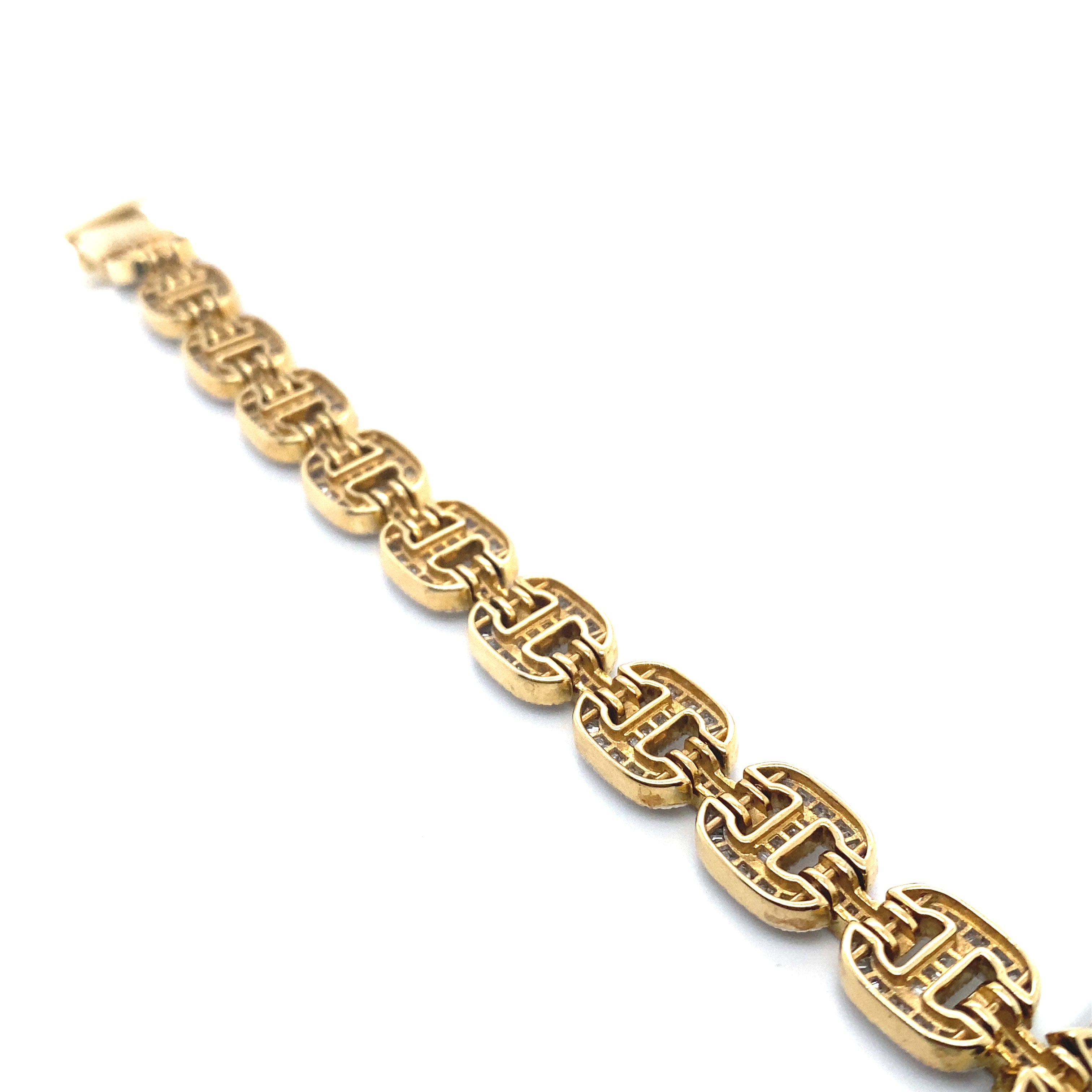 10K Yellow Gold Round Baguette Gucci Link Diamond Bracelet